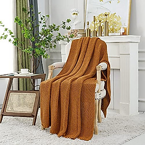 Chunky Cable Knit Throw Blanket Lightweight Burnt Orange 100% Organic Cotton Blanket for Sofa Couch Bed Baby Nursery, Rustic Shabby Chic Modern Farmhouse, 51” x 63” Give Laundering Bag