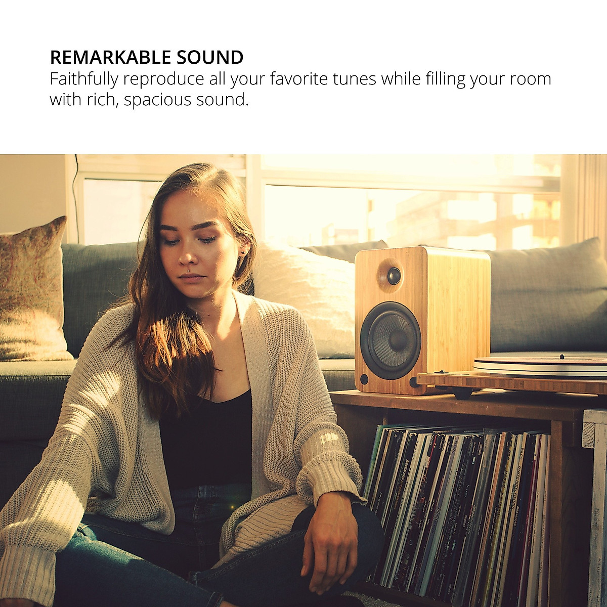 Kanto YU6BAMBOO Powered Bookshelf Speakers with Bluetooth and Phono Preamp | Pair | Bamboo