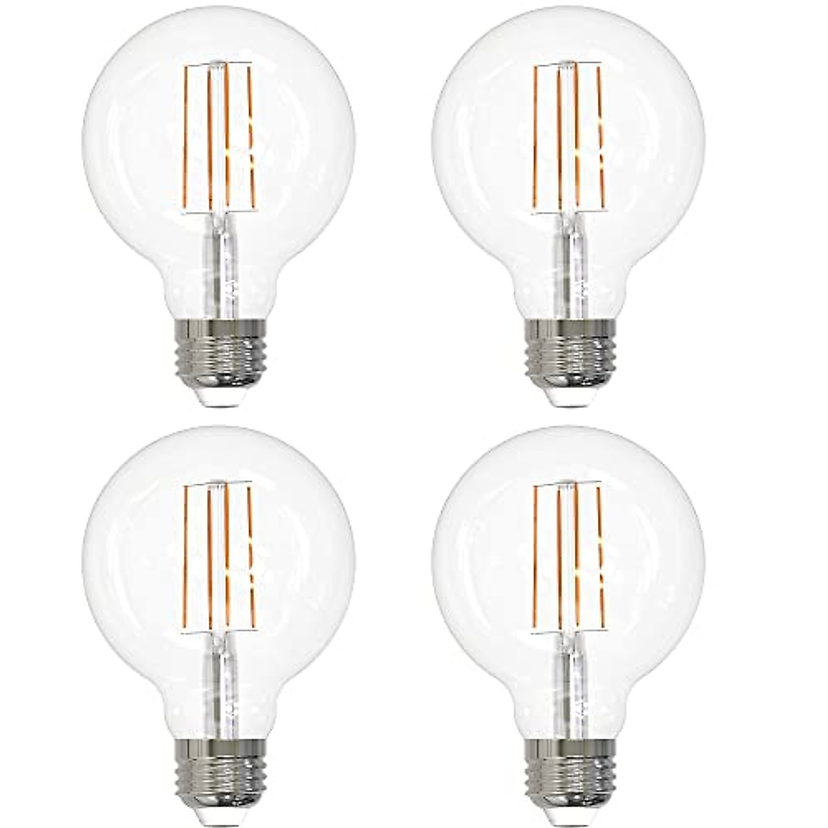 Sunlite 41696 LED G25 Edison Globe Light Bulb, 8.5 Watts (100W=), Medium E26 Base, 800 Lumens, Dimmable, Clear Glass, Antique Long Filament, 90 CRI, Title-20 Compliant, 2700K Soft White, 4 Count