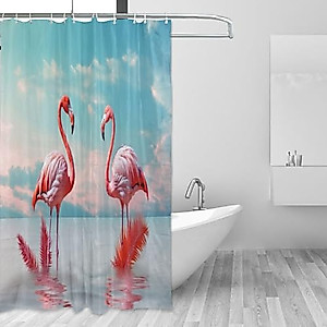 WELLDAY Shower Curtain Flamingos Bathroom Decor Waterproof Fabric with Hooks 60x72 Inch