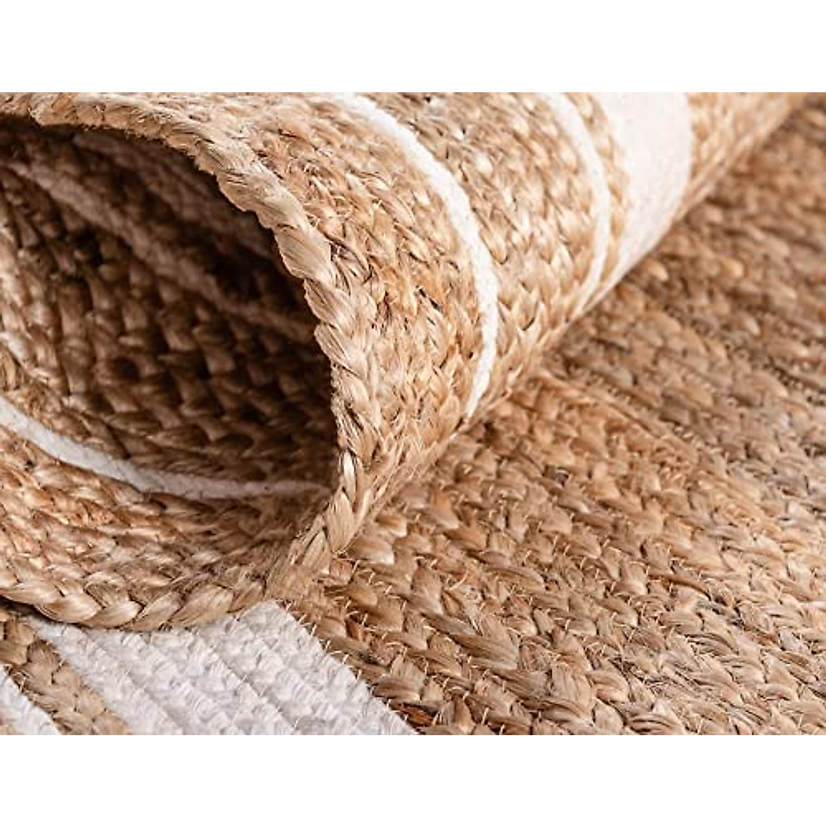 Unique Loom Braided Jute Collection Classic Quality Made Hand Woven with Coastal Design Area Rug, 6 ft x 9 ft, Natural/Ivory