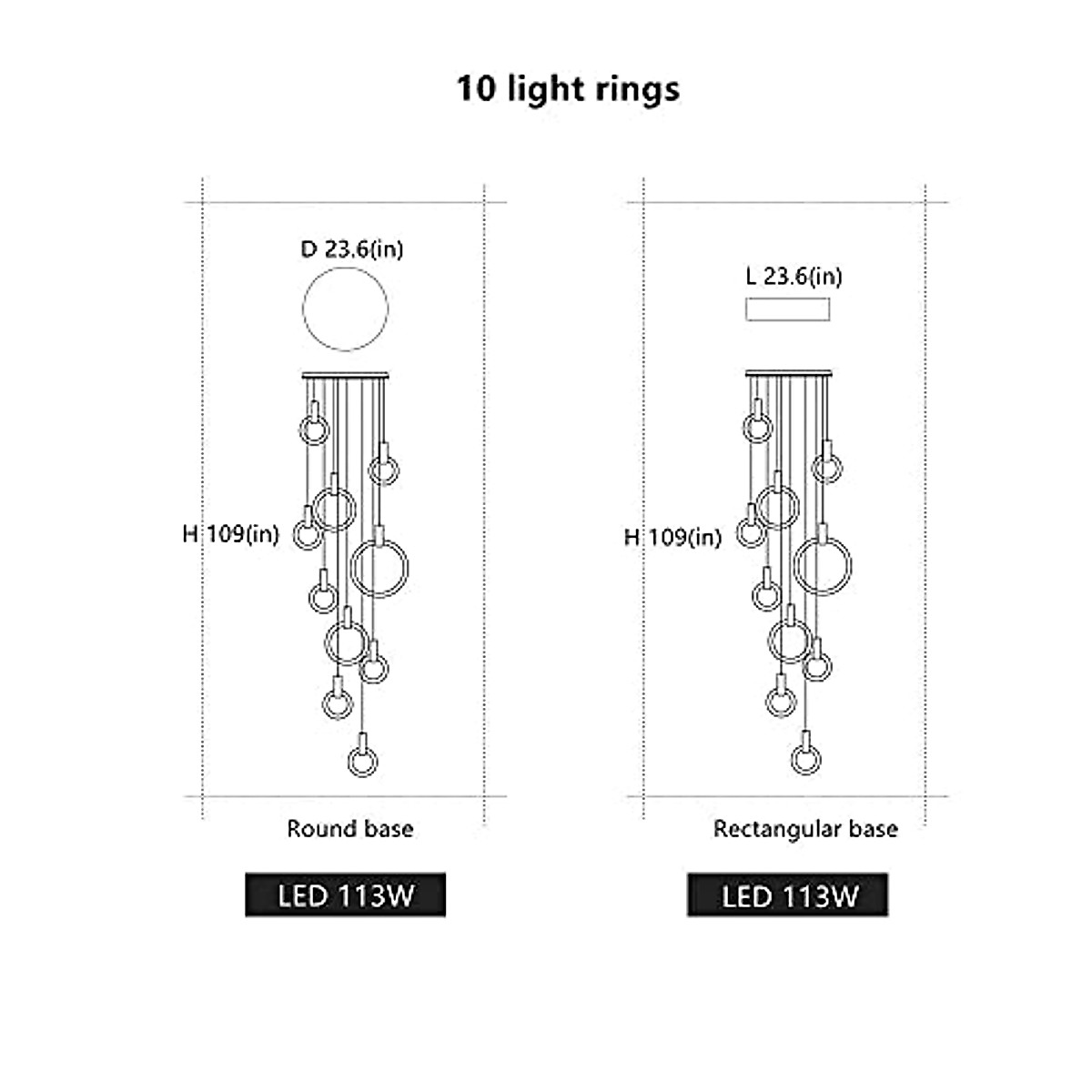 JAYMP 10 Rings Stair Chandelier High Ceiling Modern LED Acrylic Circle Wooden Nordic Art Pendant Lighting Long Chandeliers White Living Room Restaurant Hotel Hallway Entrance Staircase