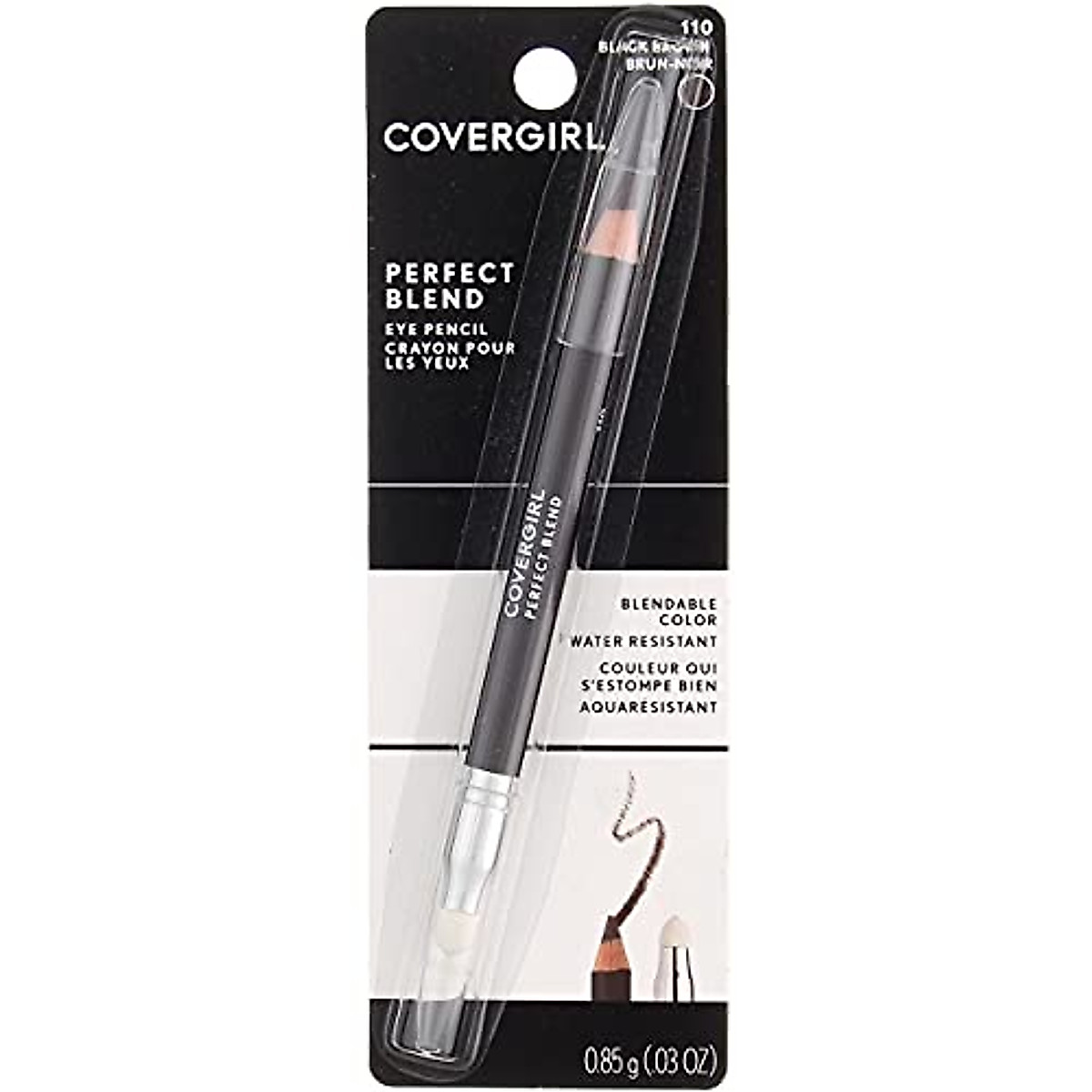 CoverGirl Perfect Blend Eye Pencil, Black Brown [110] 0.03 oz (Pack of 4)