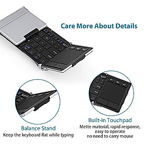 iClever Foldable Keyboard, BK08 Bluetooth Keyboard with Sensitive Touchpad (Sync Up to 3 Devices), Pocket-Sized Tri-Folded Portable Keyboard for iPad Mac iPhone Android Windows iOS, Silver