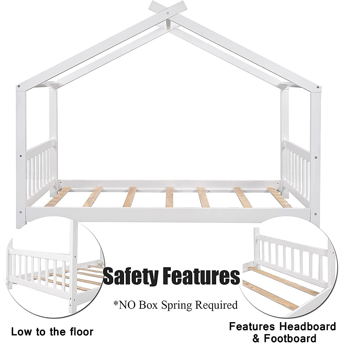 Harper & Bright Designs Twin House Bed for Kids, Floor Bed Frame Twin with Headboard and Footboard, Wooden Twin Kids Bed Montessori Floor Bed for Toddlers, Girls, Boys,White