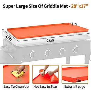 Silicone Griddle Mat, Orange Grill Mat for 28" Griddle, Keeps Lid Clean and Away from Insects, Leaves and Rust