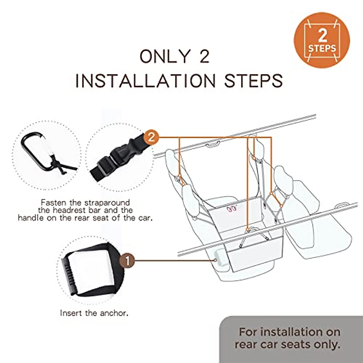 njnj Dog Car Seat Cover for Back Seat - Waterproof Dog Half Hammock for Cars,Scratchproof Pet Backseat Protector,Durable,Non-Slip Booster Seat for Small,Medium and Large Dogs