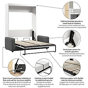 Bestar Pur Murphy Sofa, Space-Saving Wall Bed for Multipurpose Guest Room, Full, White
