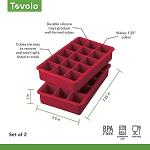 Tovolo Perfect Ice Mold Freezer Tray of 1.25" Cubes for Whiskey Bourbon, Spirits & Liquor, BPA-Free Silicone, Fade Resistant, Set of 2, Cayenne