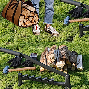 ABX Kindling Splitter, Log Splitter, Wood Splitter Cutter Heavy Duty, Wall Mounted Carbon Steel Firewood Splitter, with Firewood Storage Bag*1, Storage Loop*1, Gloves*2