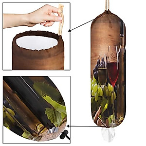Red Wine Glasses Plastic Bag Holder Organizer Wall Mount,Grapes Large Grocery Bag Storage Dispenser Garbage Shopping Trash Bag Holder with Drawstring for Home Kitchen Pantry Decor 22×9 Inch