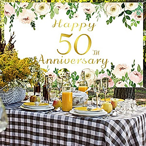 Vlipoeasn Elegant White 50th Wedding Anniversary Decorations Rose Gold Flower Peony 50th Anniversary Photography Backdrop for Couple Surprise for Parents Cheers to 50 Years Wedding Supplies
