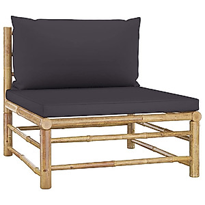 vidaXL Bamboo Patio Lounge Set - 3 Piece Modular Outdoor Seating with Removable, Washable Dark Gray Cushions – Stylish, Durable Scandinavian Style Garden Furniture for Relaxation