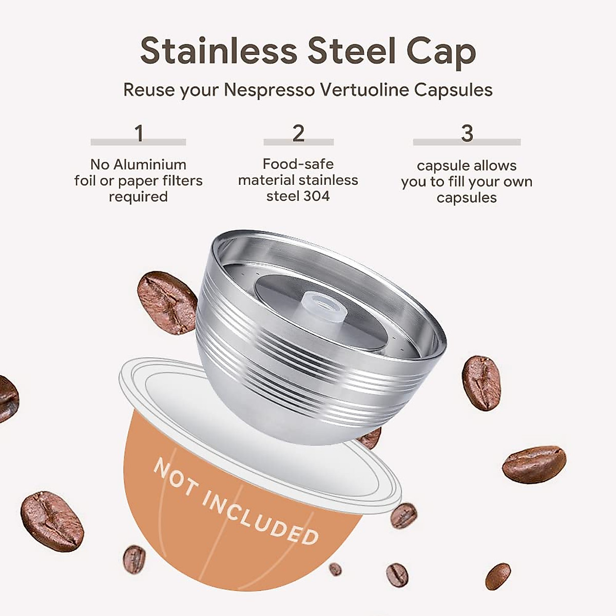 Reusable Vertuo Next Coffee Pods Holder Stainless Steel Refillable Filters Only Compatible with Nespresso VERTUO NEXT 8OZ - 3.0 Genaration