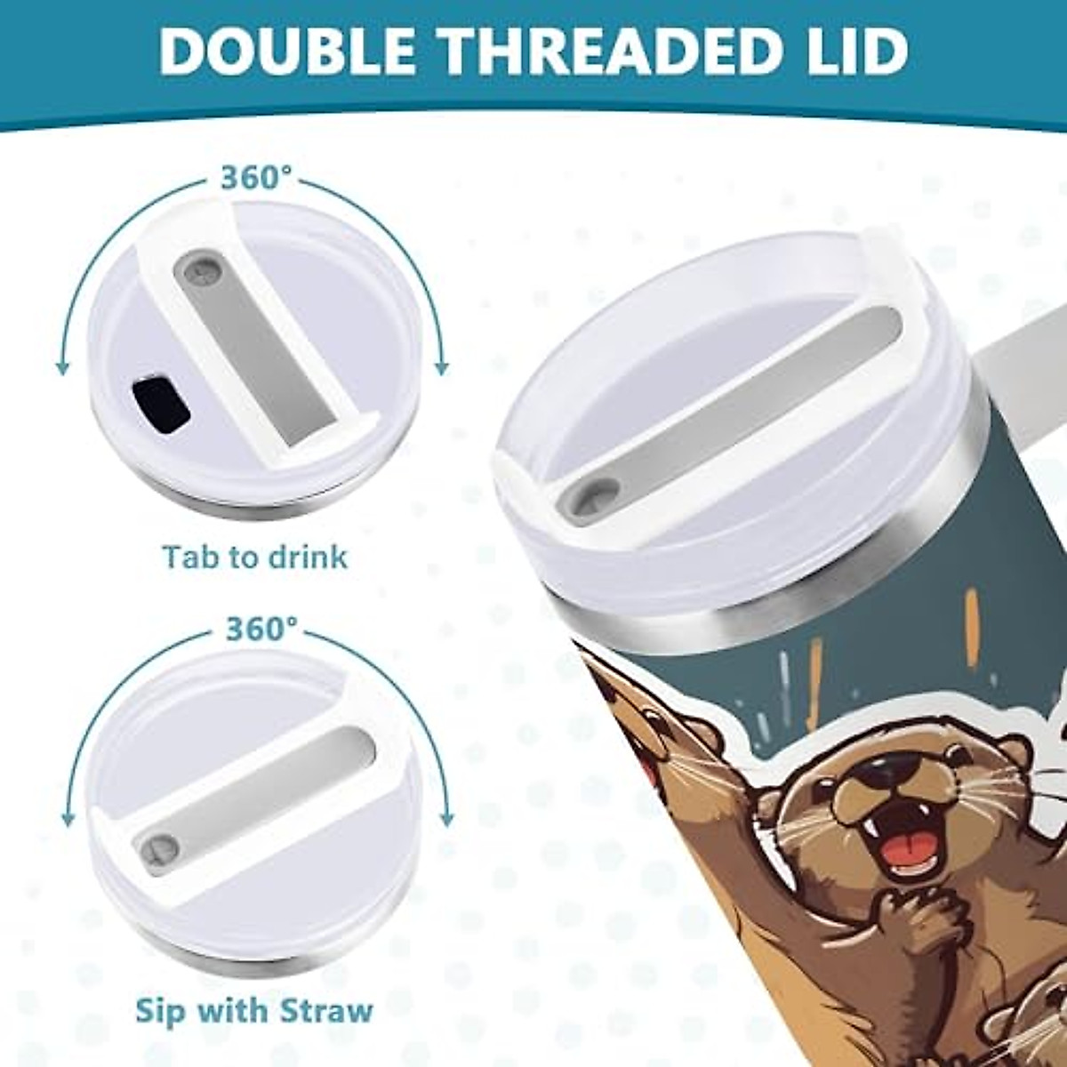 Exnundod 40 oz Tumbler with Handle Cheerful Sea Otters Insulated Stainless Steel Cup with Lid and Straw Travel Cup Leak-proof Fits in Car Cup Holder for Iced & Hot