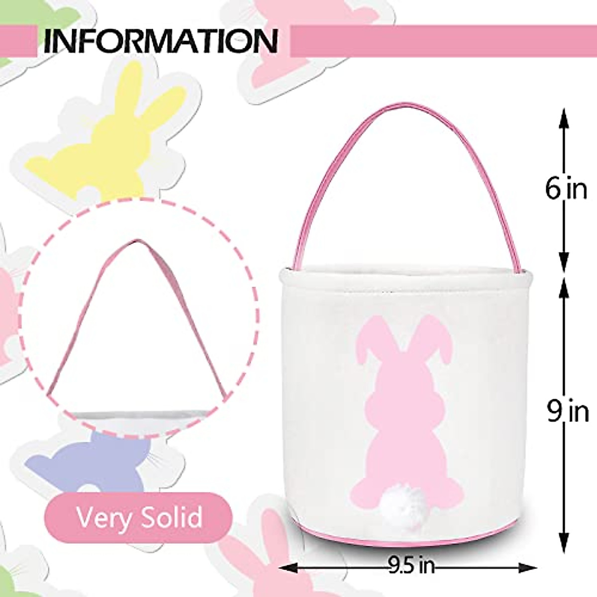 Easter Basket for Boys Girls Kids Baby, Easter Bunny Basket for Children, Easter Gifts for Baby, Easter Bucket for Boys Girls Kids, Easter Decorations Basket for Eggs Candy and Gifts Carry (Pink)