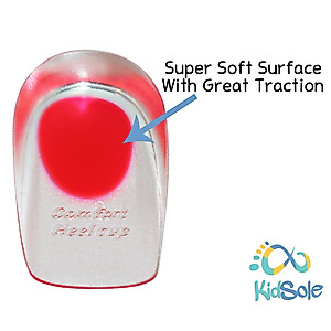 2 Pack - KidSole Shock Absorbing Lightweight Gel Heel Cups for Kid's with Sensitive Heels, Heel Spurs, Plantar Fasciitis, or Ankle Pain (Pink) (Red) (Pink Kids Size 2-6) (Pink Kids Size 2-6)