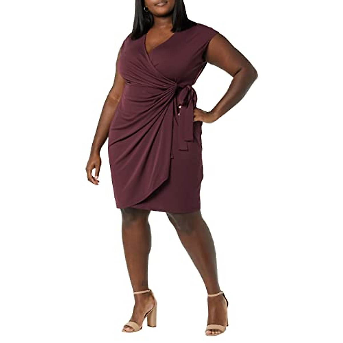 Amazon Essentials Women's Classic Cap Sleeve Wrap Dress (Available in Plus Size), Burgundy, X-Large