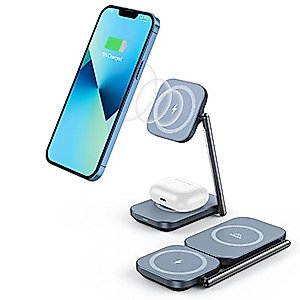 2-in-1 Foldable Magnetic Wireless Charger Stand, Portable Fast Mag-Safe Charging Station for iPhone 14/13/12 Series, AirPods Pro/3/2, Samsung S22/S21/S20/Note 20, LG, Google Pixel, Sony, ONEPLUS