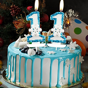 iNINGER Frozen Snow Themed Birthday Candles,Snowflake Birthday Candles Number 5 Candle,Snow Themed Birthday Candles for Cake,Blue White Birthday Candles Cake Toppers Birthday Party Supplies