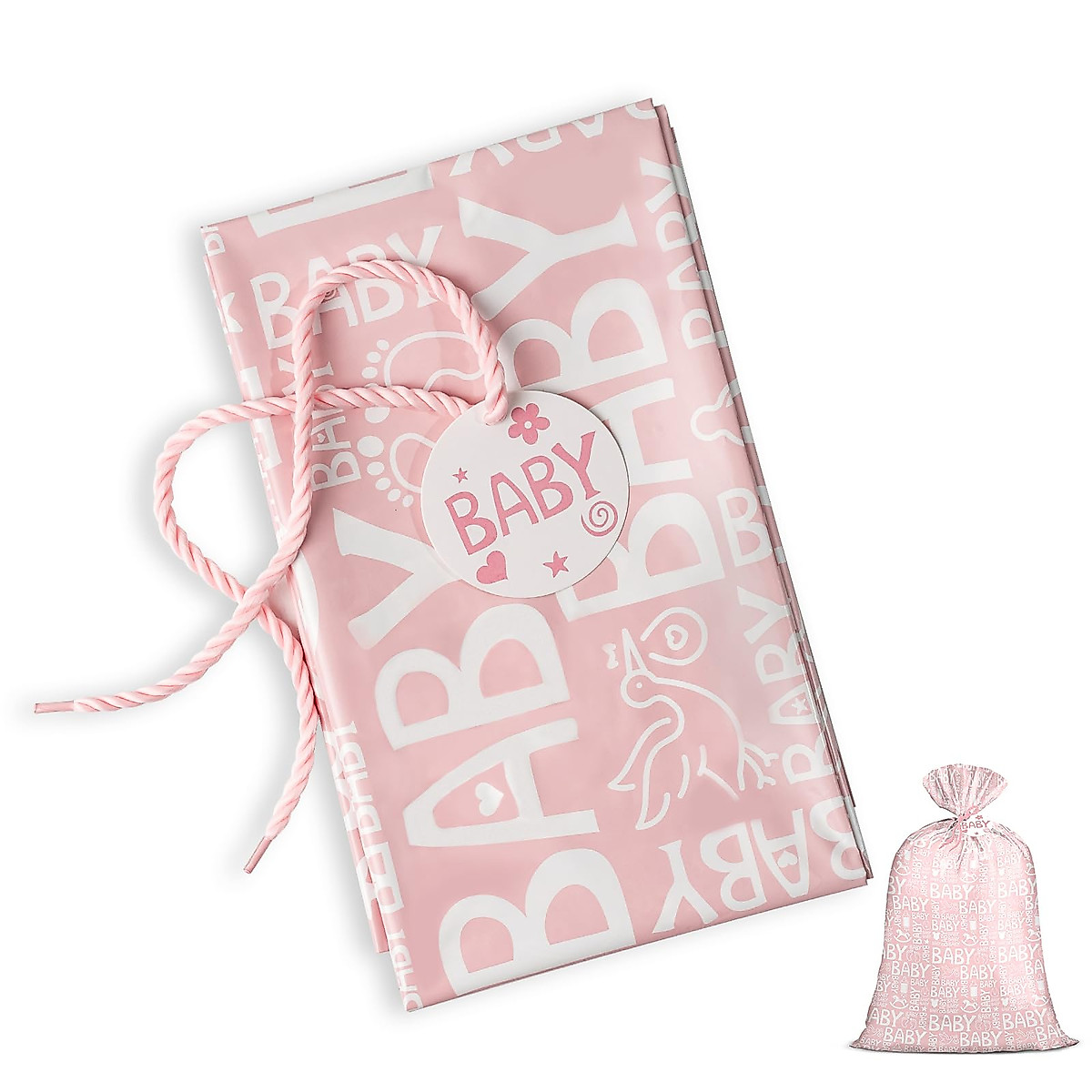 Loveinside Jumbo Large Plastic Gift Bag, Baby Girl Design Plastic Bag with Tag and Tie for Birthday, Baby Shower and Holiday - 56" x 36", 1 Pcs - Baby Pink