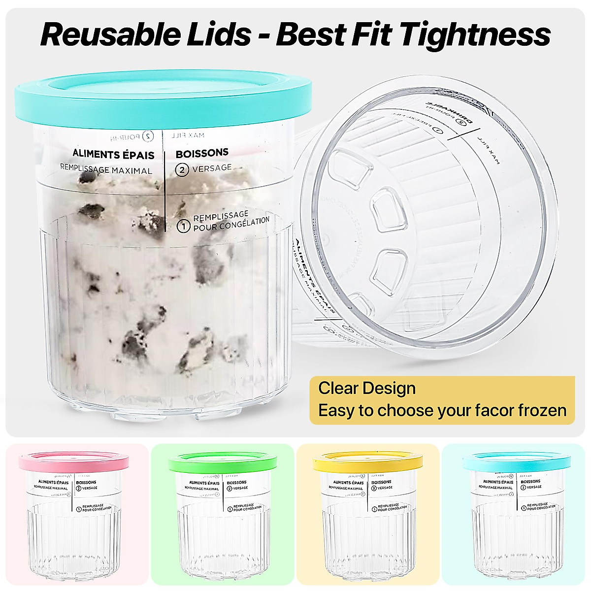 YUTENG 24 oz. Extra Pint | Containers Replacement for Ninja Creami Deluxe 11-in-1 XL Pints and Lids - 4 Pack, Compatible with Ninja Creami NC500, NC501 Series Ice Cream Maker, Dishwasher Safe