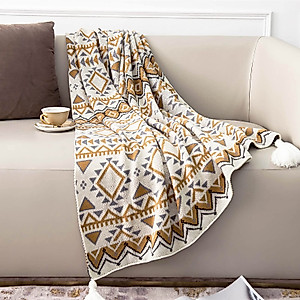 Brown Knitted Tassel Boho Soft Lightweight Vintage Tan Throw Blanket for Sofa Couch Bed and Living Room- All Seasons (50x70 Inch)