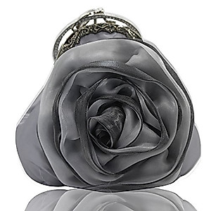 Kingluck Silk Flower Slot Pocket Hasp Totes Frame Women Kingluck Flower Evening Handbags/Clutches In Wedding Handbag (grey)