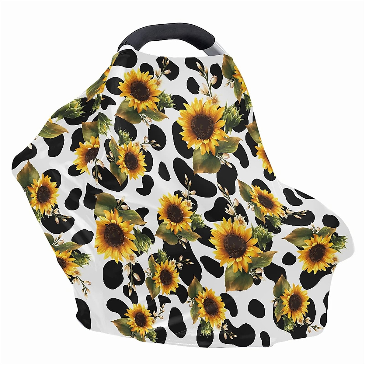 LedBack Novelty Cow Sunflower Print Stretchy Car Seat Cover for Babies,Nursing Cover Breastfeeding Cover,Soft Breathable Baby Carseat Canopy