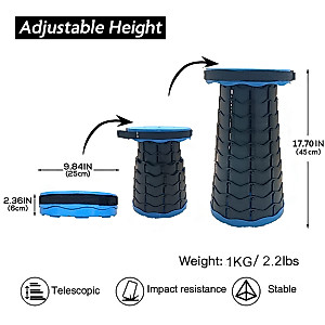 Portable Folding Stool Lightweight with Load Capacity 180KG, Retractable Plastic Foldable Collapsible Stool for Camping Fishing Hiking BBQ Outdoors Indoors Kitchen (Black)