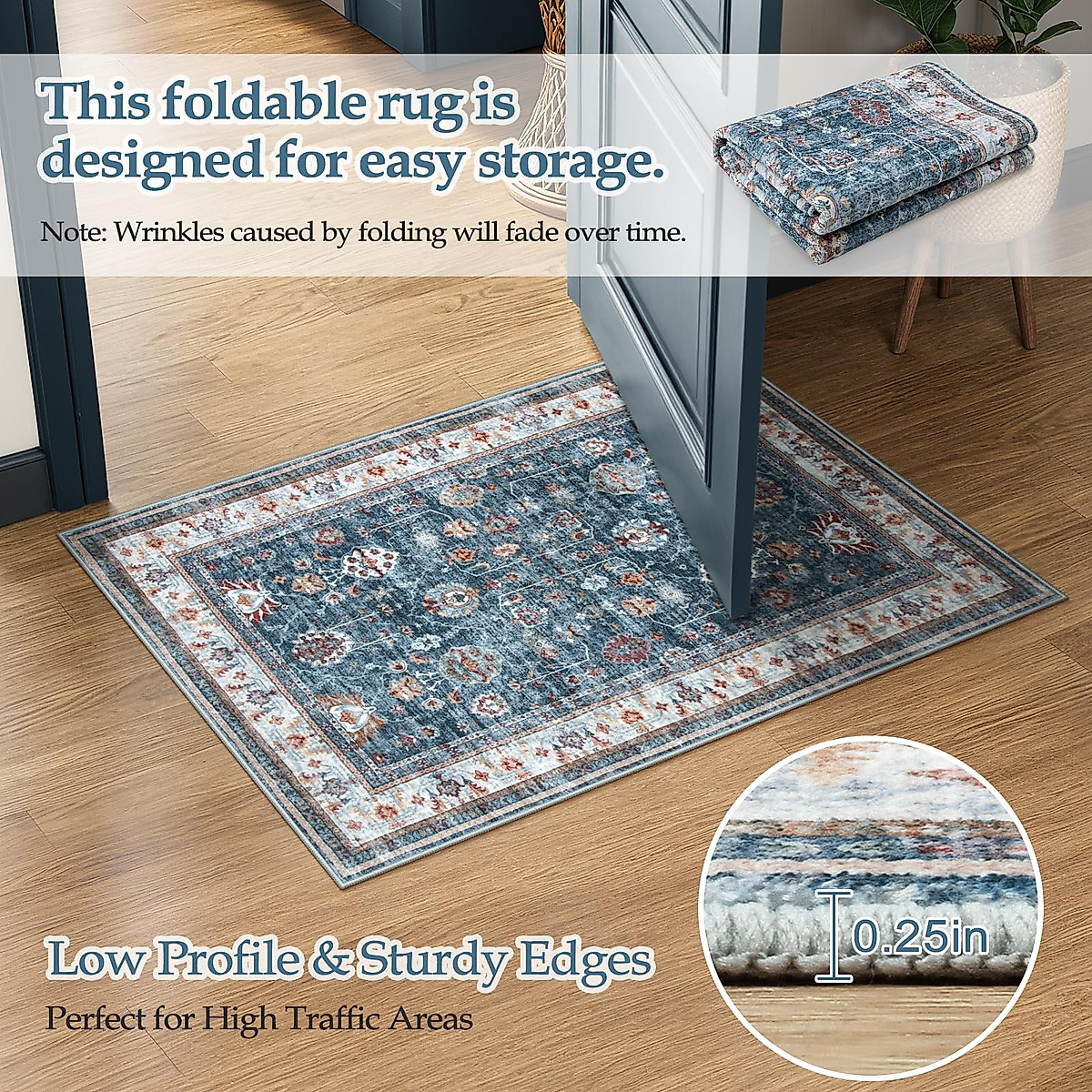 Seavish Small Entryway Rug 2x3 Rug Soft Kitchen Rugs Low Pile Doormat Boho Accent Throw Rugs with Rubber Backing Washable Blue Area Rug Floor Carpet for Bathroom Sink Bedroom Entrance