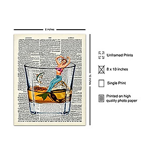Bar Man Cave Mermaid Decor - Scotch Whiskey Wall Art - Fish Wall Decor for Men, Guys - Funny Alcohol Drinking Decor - 8x10 Dictionary Art Picture Poster - Home Office Decor