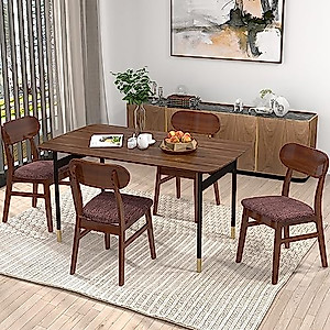Giantex Wooden Dining Chairs Set of 2 Walnut, Farmhouse Kitchen Chairs with Padded Seat, Rubber Wood Frame, Armless Mid-Century Dining Room Chair with Curved Back, Walnut
