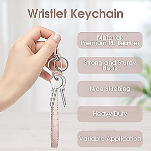 Arae PU Leather Wrsitlet Keychain Bracelet with 2 Key Rings and 1 Metal Clasp for Keys Card Holder women girls - Rose Gold