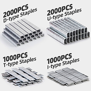 Upholstery 4 in 1 Staple Gun Heavy Duty, with 6000 Staples, Remover, Gloves, Manual Brad Nailer Power Adjustment Stapler Gun for Wood, Upholstery, Carpentry, Decoration DIY Staple Gun…