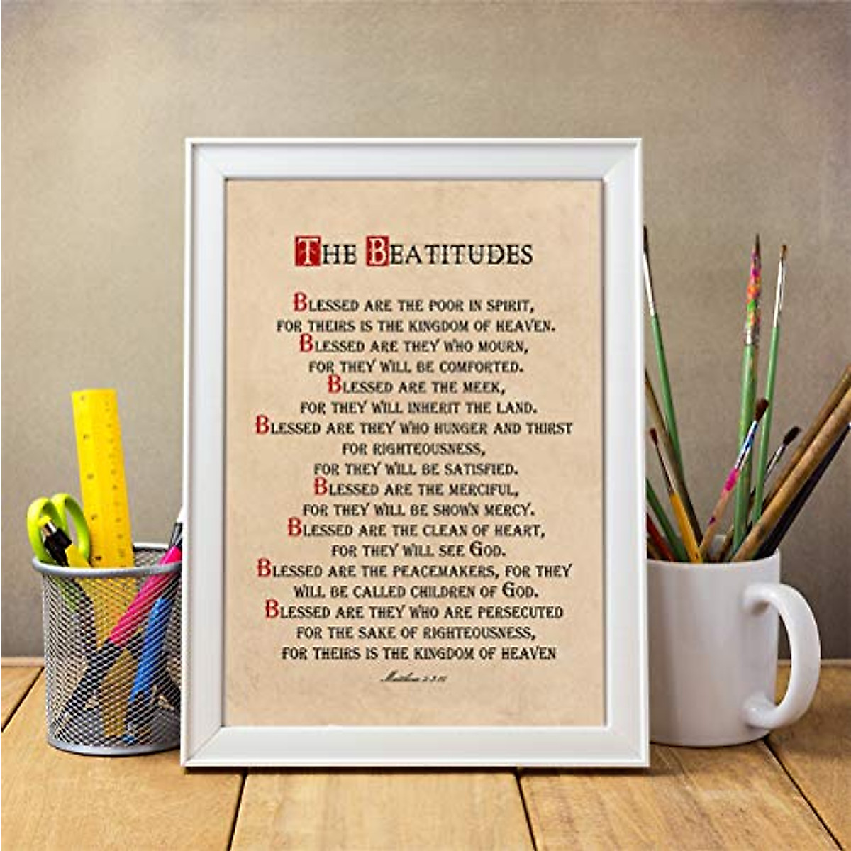 Beatitudes Wall Art Print, 11x14, Matthew 5 Sermon on the Mount Bible Quote, UnFramed Scripture Wall Décor, Christian Prayer Wall Art for Home or Office Decore, Inspirational Verse Poster for Spiritual