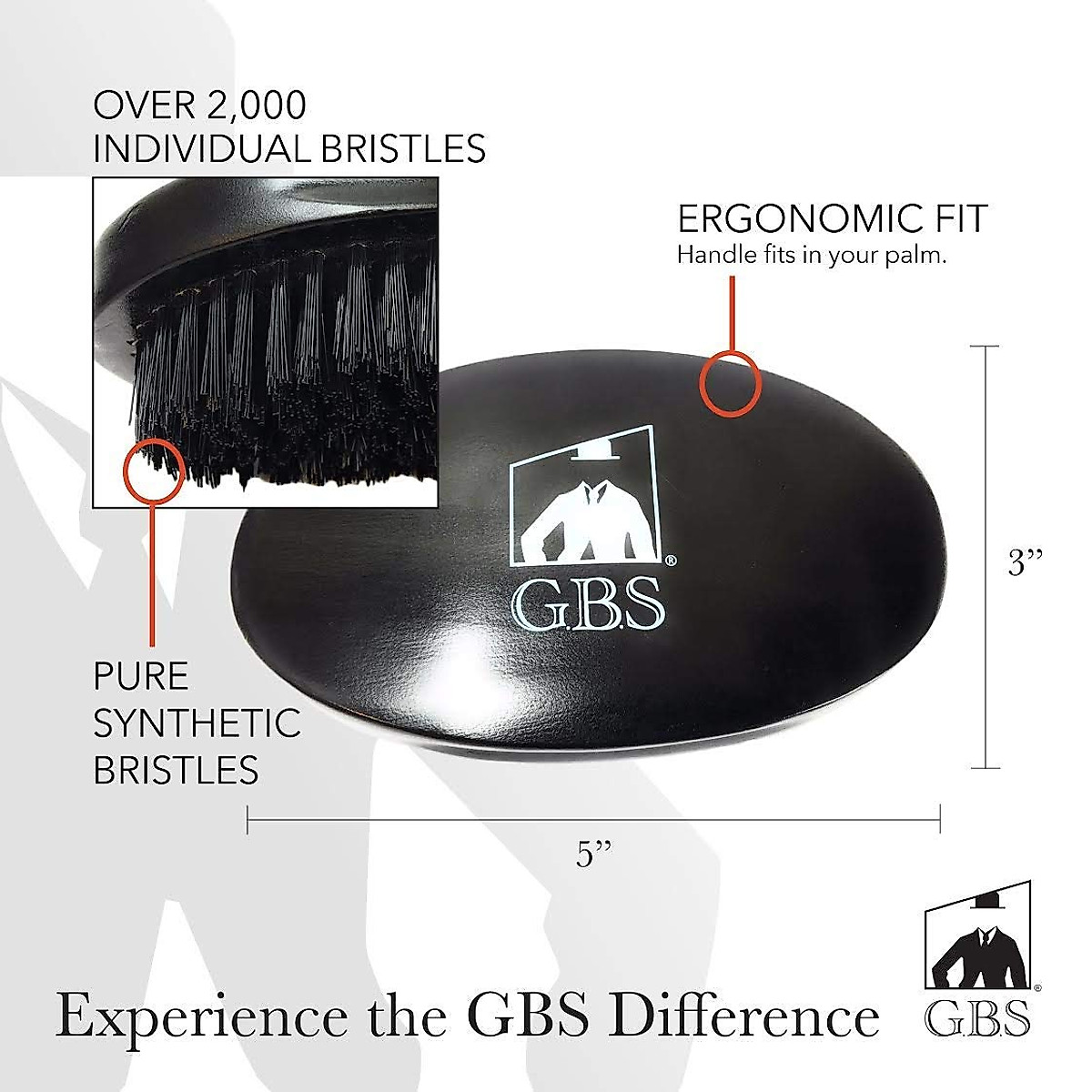 G.B.S Military Style Dual Bristle Beard and Hair Brush - Hi-Gloss Wood, Animal-free Vegan Bristles, Over 2,000 Firm Bristles for Daily Grooming (BLACK)