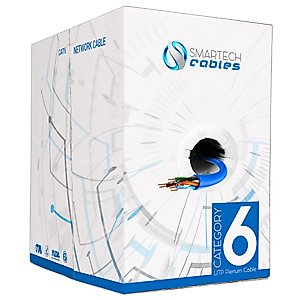 Smartech Cables CAT6 Plenum Cable 1000ft (CMP) | Bulk Ethernet Cable 1000ft | 23 AWG, 550MHz 4Pair UTP 10GB Internet Cable | Quality Tested Ideal for Networking & Stable Performance (Blue)