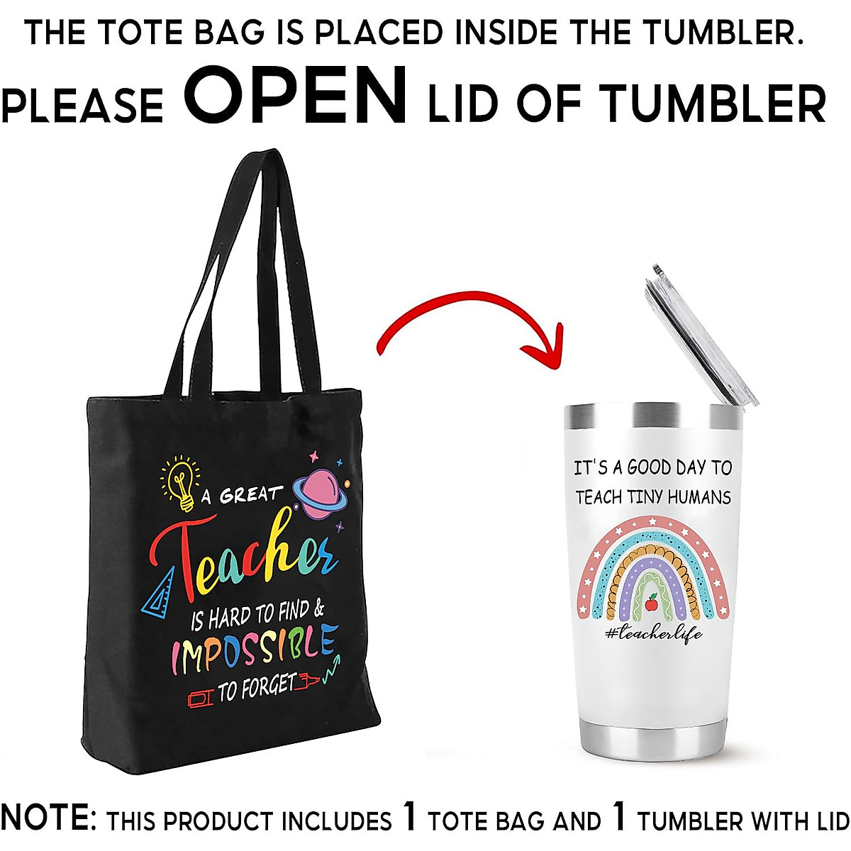 Teacher Appreciation Gifts with Tumbler and Tote Bag, Daycare Teacher Gifts for Birthday with Travel Beach Bag and Cup