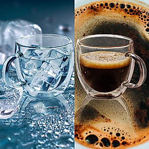 Stylusella Double Wall Glass Espresso Cups 5oz/150ml, A set of 2, Thermo Insulated Borosilicate Glass Cups with Handle