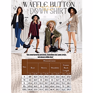 HOTOUCH Waffle Knit Shacket Womens Button Down Shirts Casual Long Sleeve V Neck Button up Blouse Clear Blue S