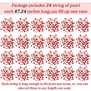 24 Pcs Artificial Pearl String for Floating Candle Faux Pearls Beads String Pearl Party Garland Decoration for Vases Filler Wedding Centerpiece Christmas Party Decor (Red)