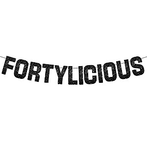 KatchOn, Glitter Black Fortylicious Banner - Prestrung, 10 Feet | Happy 40th Birthday Banner for 40th Birthday Decorations for Men | Fortylicious Banner Black for Fortylicious Birthday Decorations