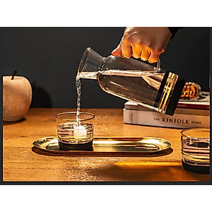 Agayah Water Carafe with Glass Cup for Nightstand and Gold Tray, Bedside Water Carafe and Glass Set. Water Carafe 32 OZ, glass cup 7 OZ (UK based)
