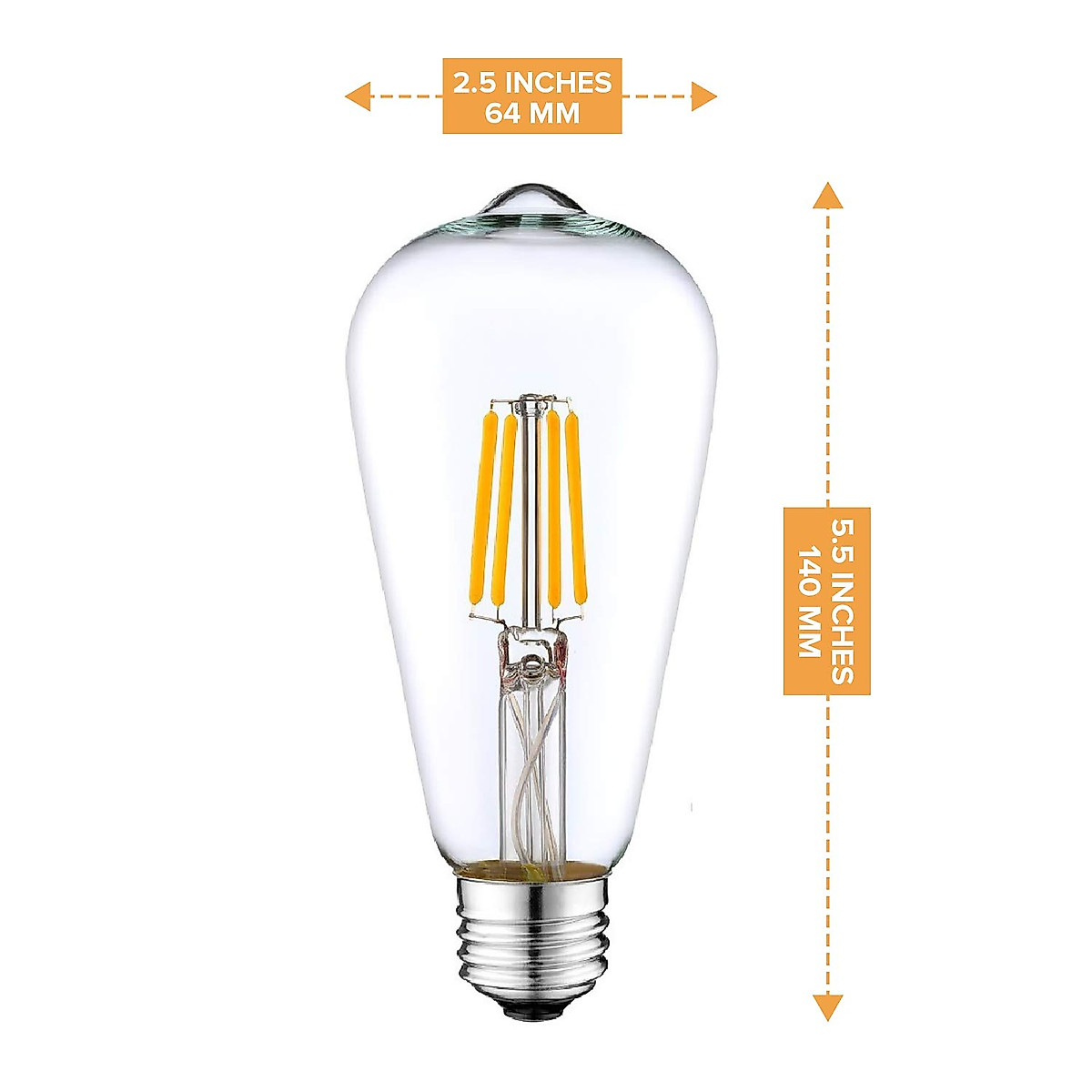 DC 12 Volt Warm White 2700k 6 Watt LED Filament ST64 Light Bulb E26 E27 Medium Base Lamp Low Voltage Marine Boat Solar Stage Film Photography Production Prop Retro Edison 12V Battery Lighting