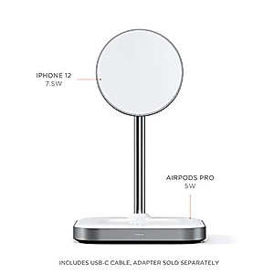 Satechi 2-in-1 Magnetic Wireless Charging Stand & 20W USB-C PD Wall Charger - Compatible with iPhone 14 Pro/14/14 Plus, AirPods Pro & AirPods 3, 2