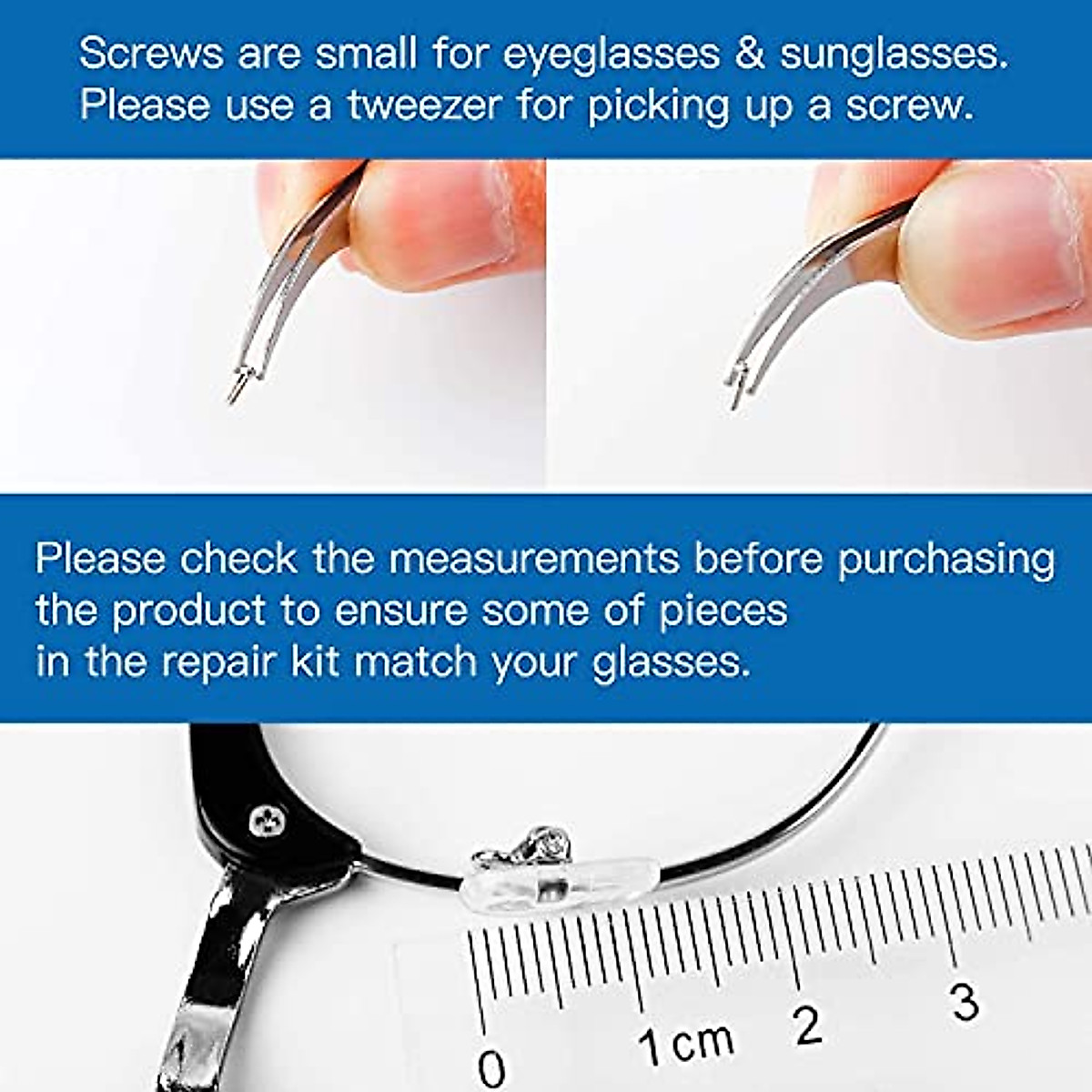 Magnetic Eye Glass Repairing Kit, Sunglasses Eyeglass Repair Kit with Eyeglass Screws，Include 10 Pairs of Screw-in Nose Pads, Screws, Screwdrivers, Tweezer and Cleaning Cloth for Glasses