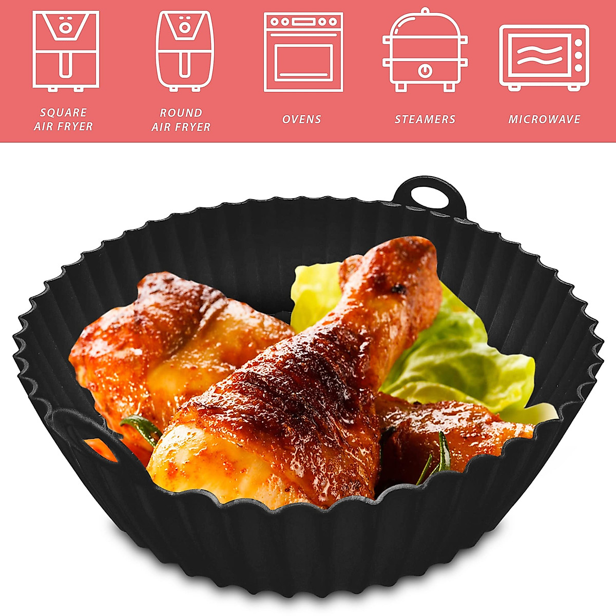 2 Pack Air Fryer Silicone Liners - Food Grade Reusable Air Fryer Liners - Easy to Clean, Non-stick, Heat Resistant - Replacement of Flammable Parchment Paper Liners