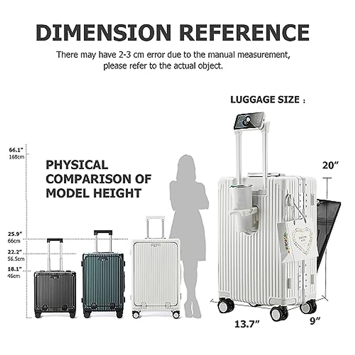 feilario Aluminium Frame Hardside Expandable Spinner Wheel Luggage, Built-In TSA lock Carry on Suitcase, with Cup Holder & USB Port & Phone Holder - - in 18in/20in/24in Sizes