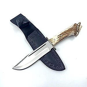 Stag Antler Bowie Knife with Sheath , Tactical Fixed Blade , Hunting Knife , Camping Knife ,Survival Knife